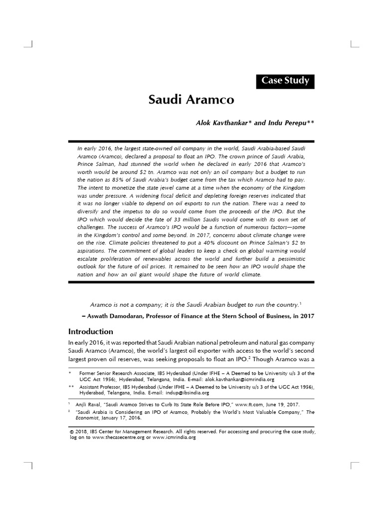 Saudi Aramco: Case Study | PDF | Saudi Arabia | Economies