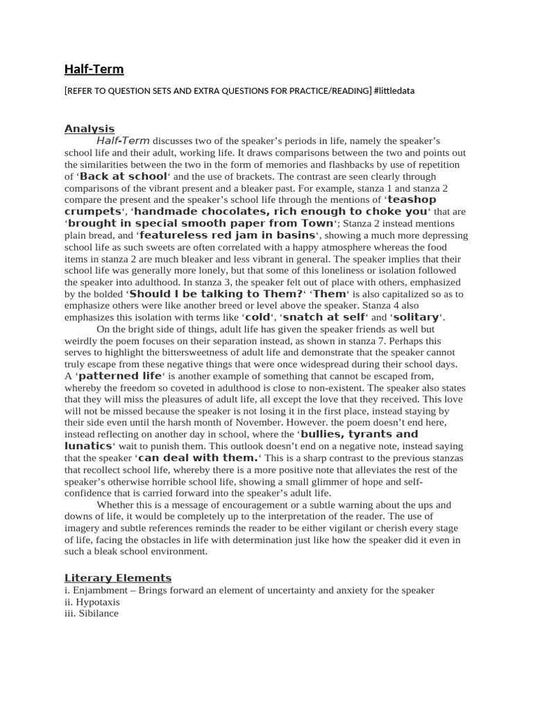 Half-Term poem | PDF | Psychology