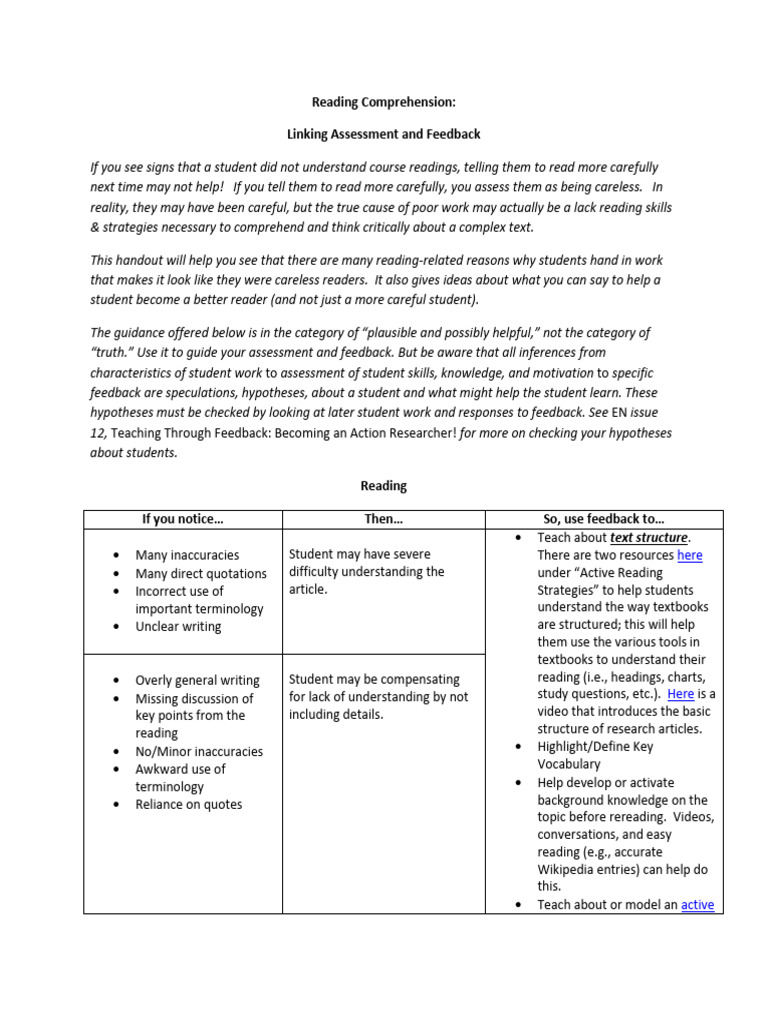 Reading Feedback 0 | PDF | Reading Comprehension | Cognitive Psychology