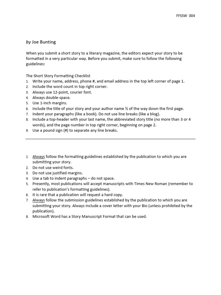FFSSWW 004how To Format A Short Story Manuscript | PDF