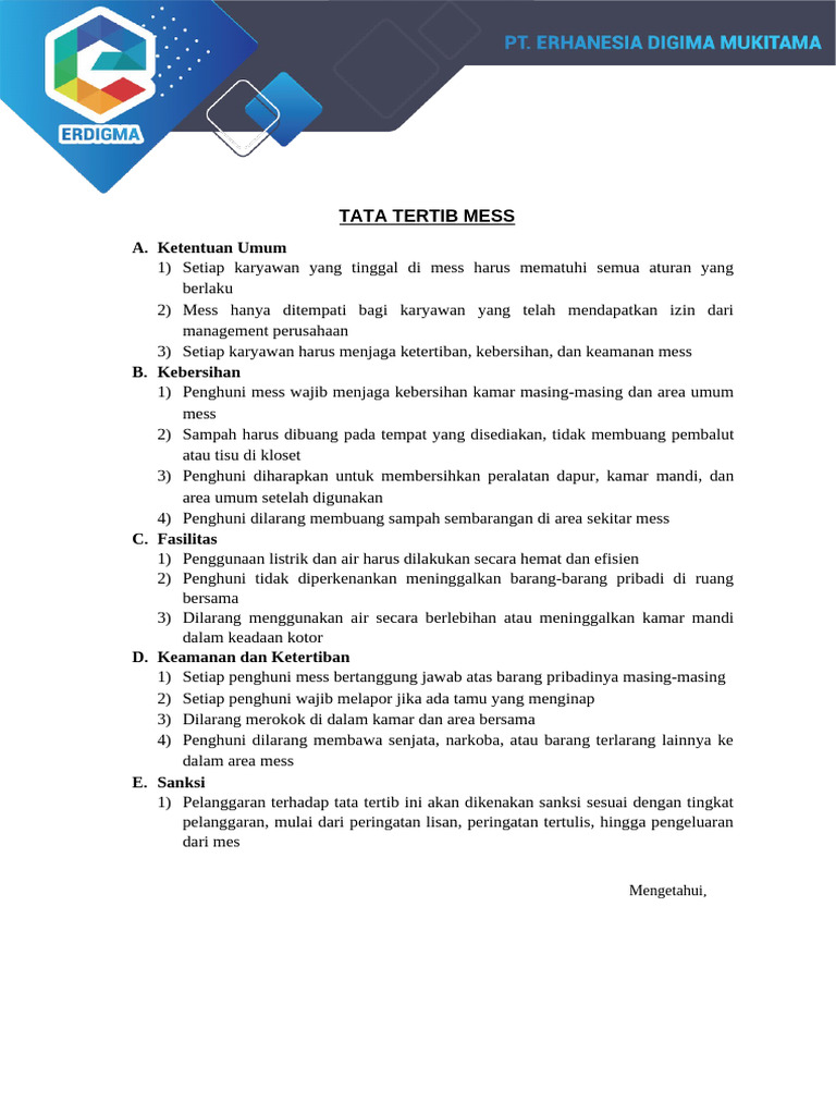 Tata Tertib Mess-1 | PDF