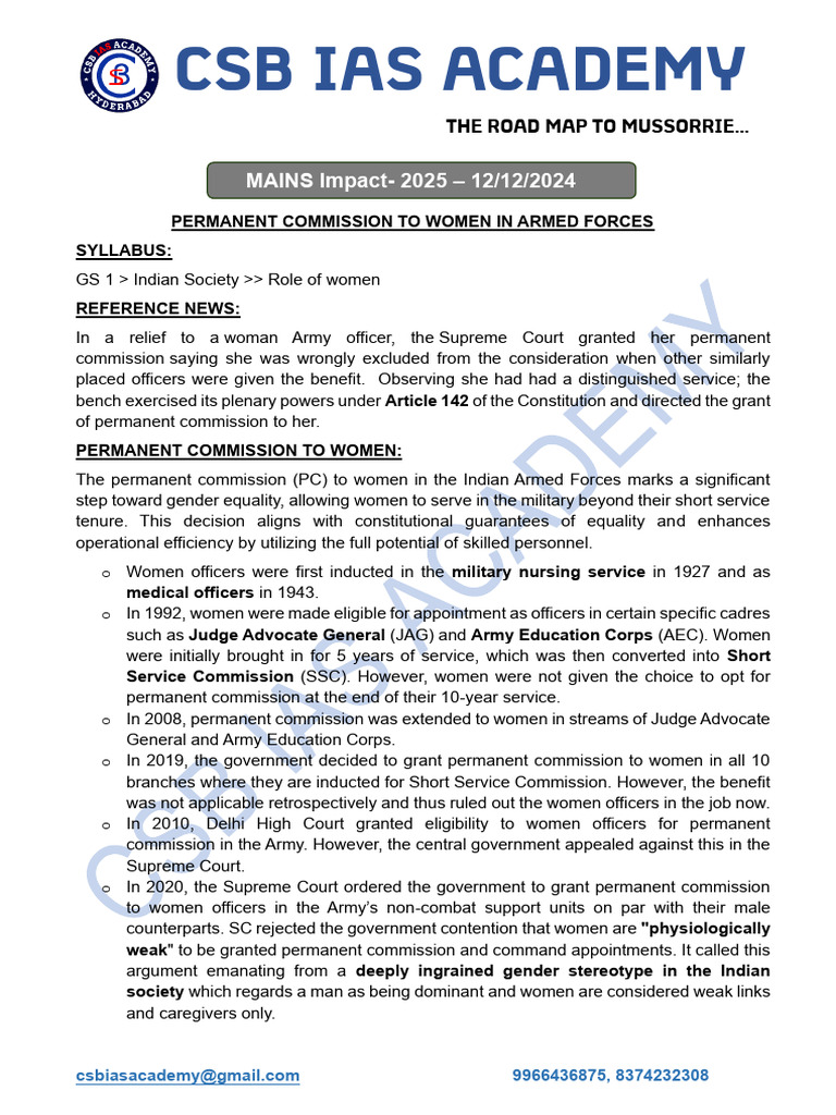 CSB IAS iMPACT MAINS - 2025 (12-12-2024) | PDF | Military | Army