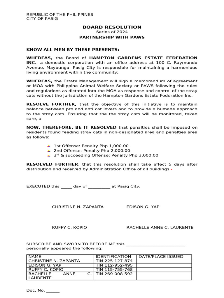 HG - E - Board - Resolution - Partnership With PAWS | PDF