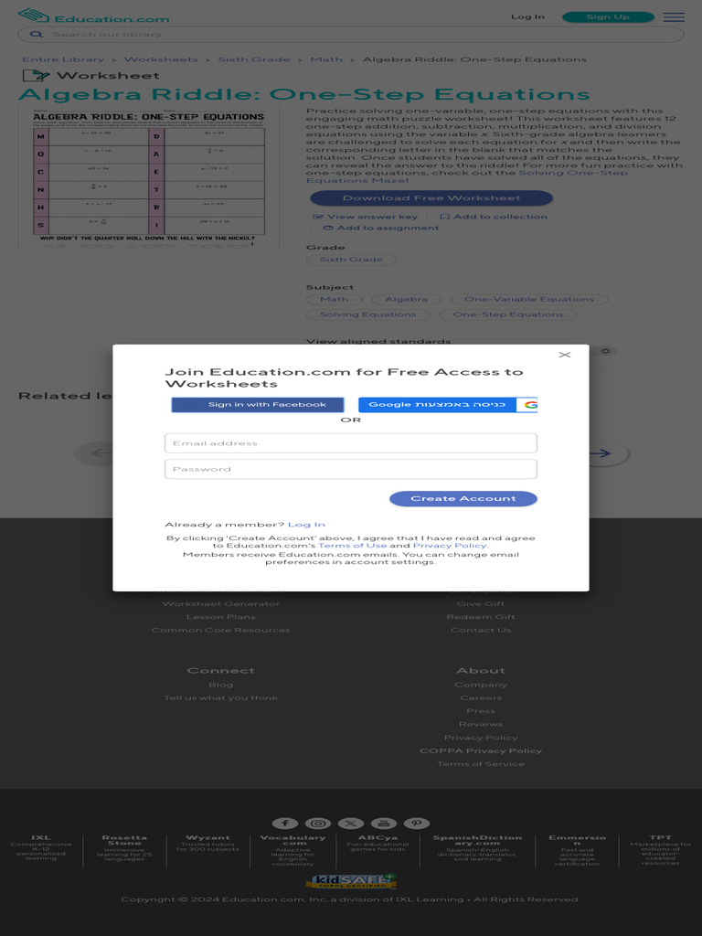 Algebra Riddle One-Step Equations Worksheet | PDF
