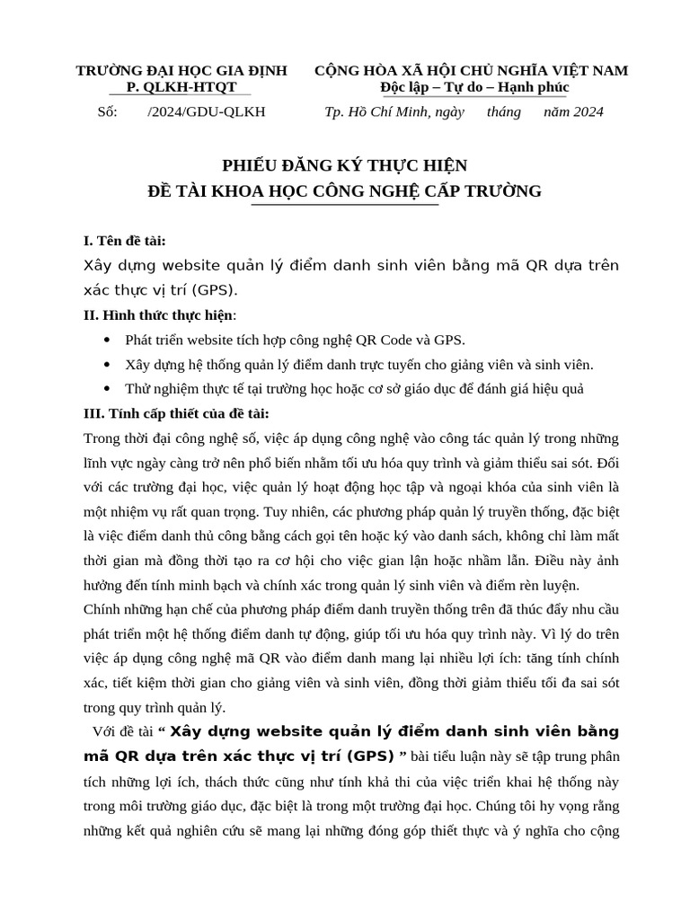 Mẫu 01 - Đề xuất đề tài NCKH (GDU) | PDF