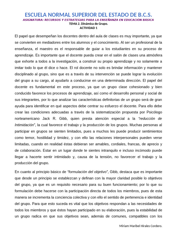 TEMA 2, dinamica de grupo ACT 1 | PDF | Aprendizaje | Enseñando