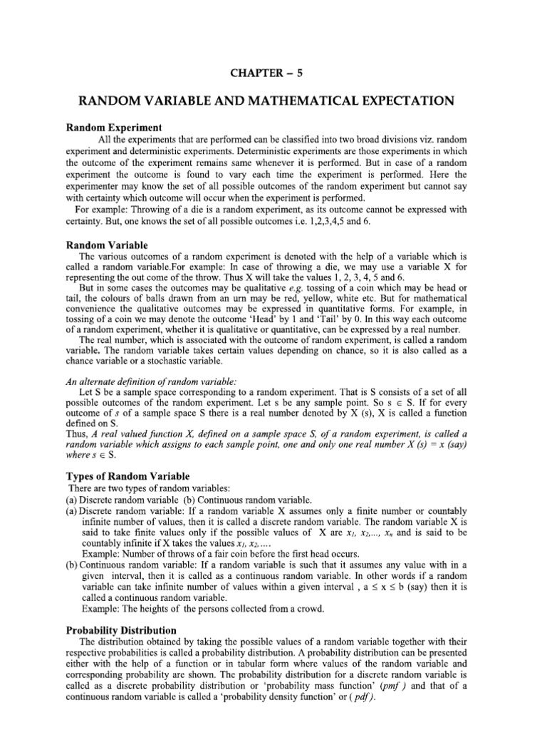 RANDOM VARIABLE AND MATHEMATICAL EXPECTATION | PDF RANDOM VARIABLE AND MATHEMATICAL EXPECTATION | PDF