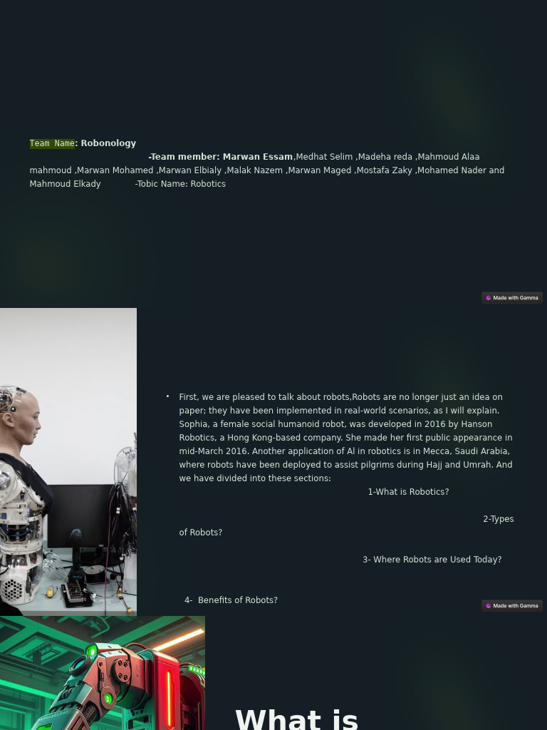 Team Name Robonology Team Member Marwan Essam Medhat Selim Madeha Reda ...