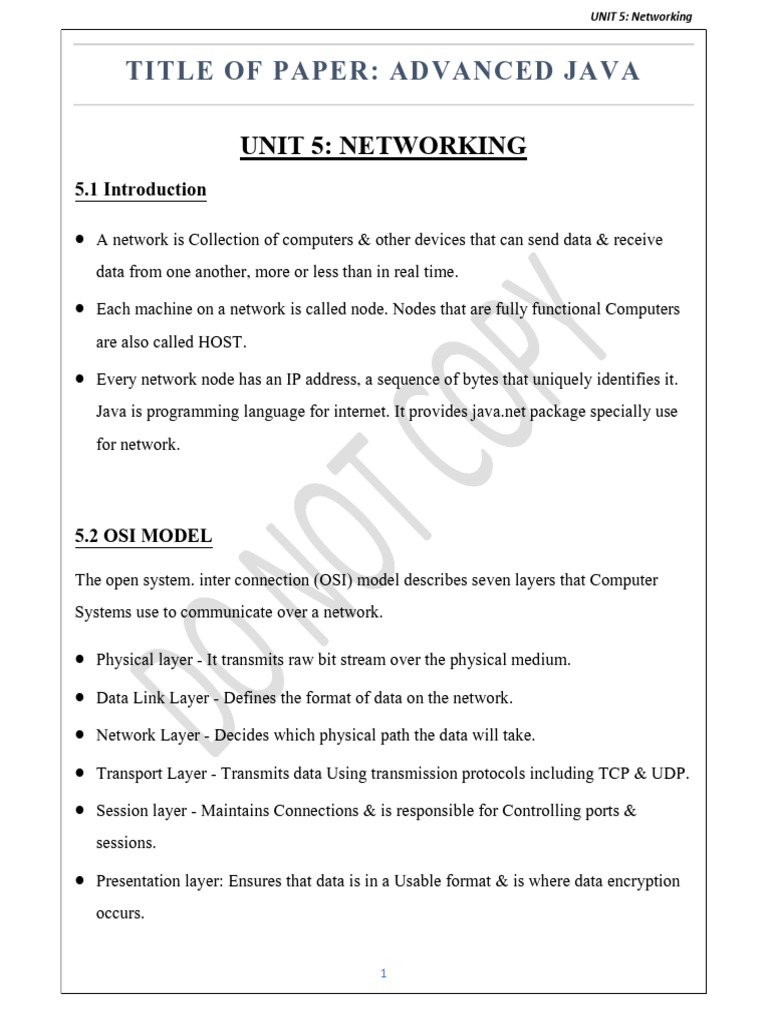 UNIT 5 - NETWORKING | PDF | Transmission Control Protocol | Network Socket