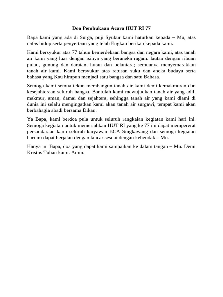 Doa Pembukaan Acara HUT RI 77 | PDF