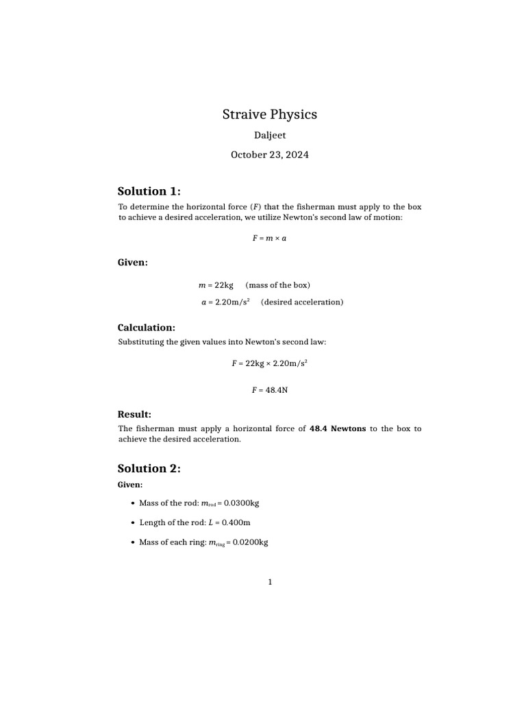 Physics Solutions To Straive Exam | PDF | Force | Inertia