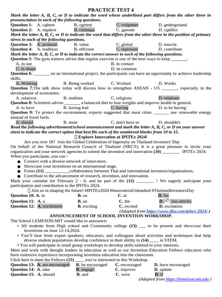 PRACTICE TEST 4 | PDF | Climate Change | Mekong