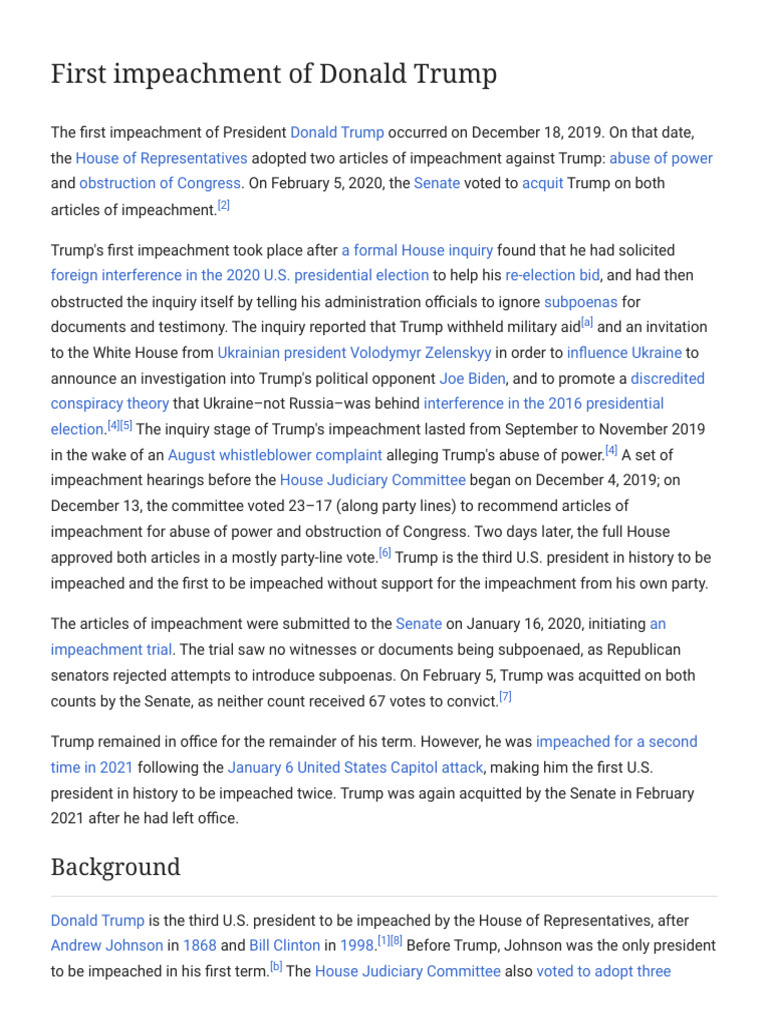 First impeachment of Donald Trump - Wikipedia | PDF | United States ...