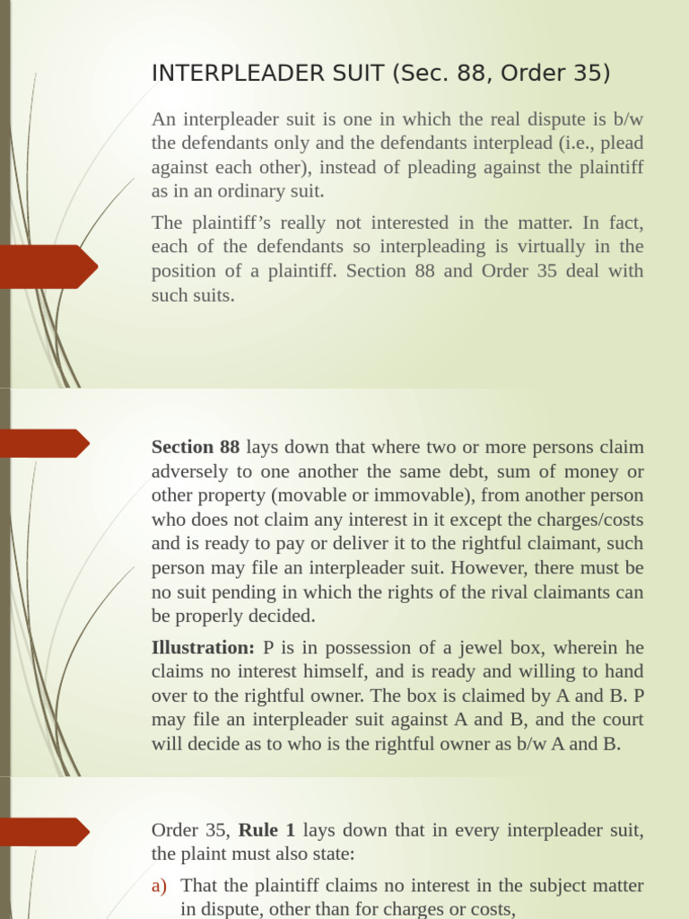 INTERPLEADER SUIT ppt | PDF | Lawsuit | Legal Concepts