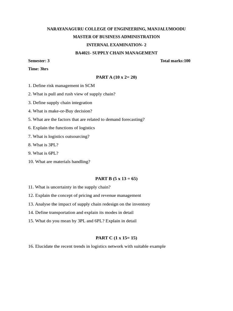 SCM Internal QSTN | PDF