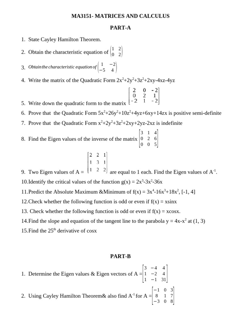 M&C IAT-1 IMPORTANT(AGRI,ECE,EEE,MECH) | PDF | Eigenvalues And Eigenvectors | Matrix (Mathematics)