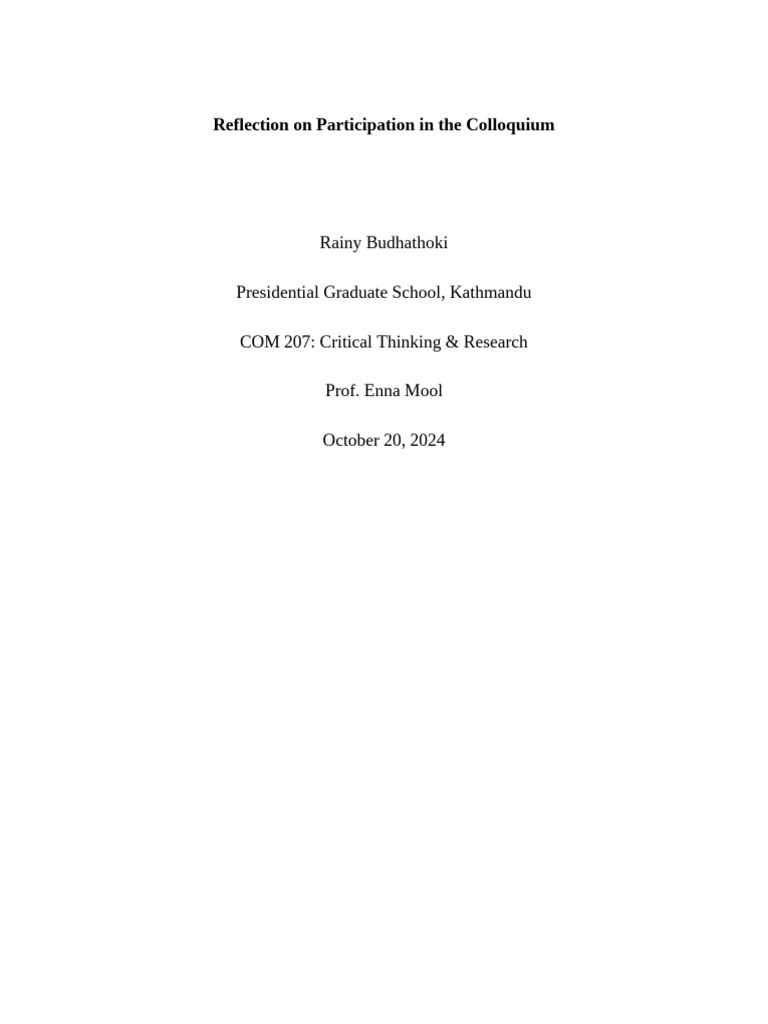 Reflection On Participation in The Colloquium | PDF | Experience | Cognition