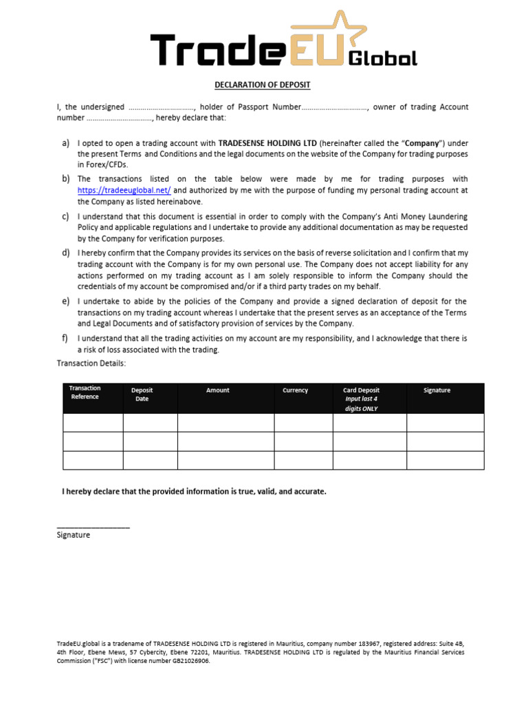 Declaration of Deposit | PDF