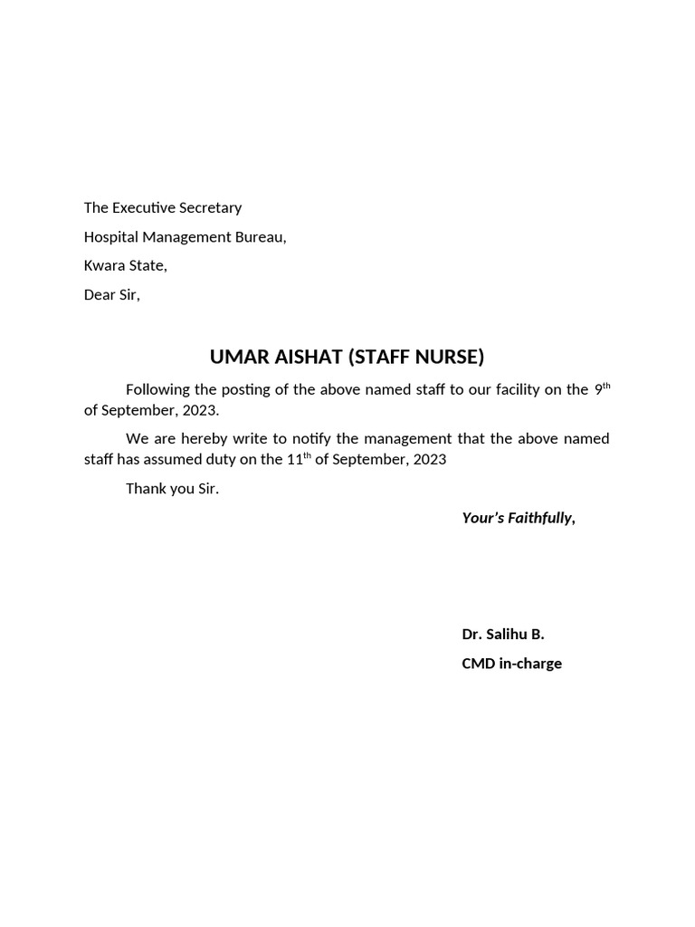 Assumption of Duty Notification Letters | PDF