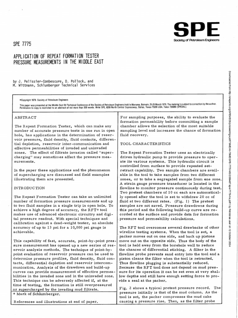 Pelissier RFT | PDF | Pressure | Petroleum Reservoir