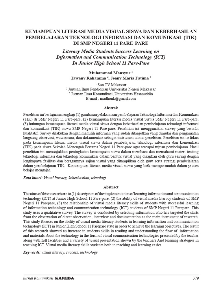 Asa, 9 Kemampuan Literasi Media Visual Siswa Dan Keberhasilan Pembelajaran Teknologi Informasi ...