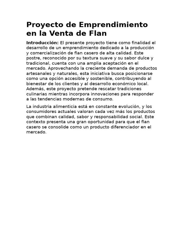 Proyecto de Emprendimiento en La Venta de Flan | PDF | Iniciativa empresarial | Marketing
