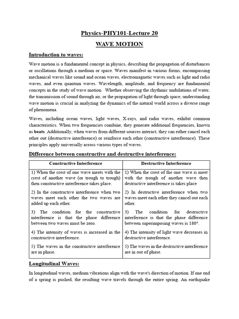 Lecture 20 - Wave Motion | PDF | Waves | Sound