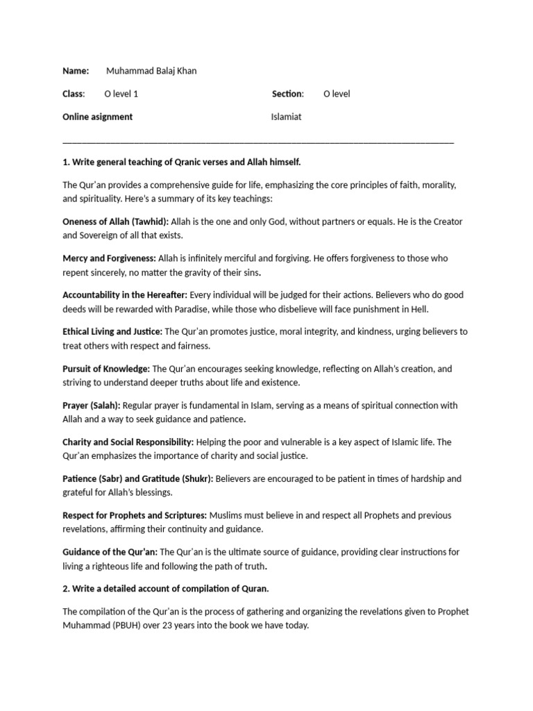 Islamiat assignment | PDF | Quran | Islam