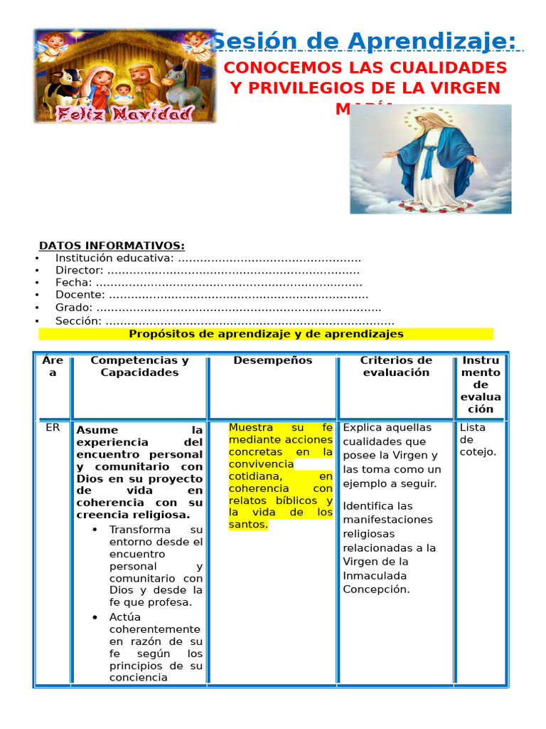 3° Sesión Día 2 Rel Conocemos Las Cualidades y Privilegios de La Virgen María | PDF | María ...