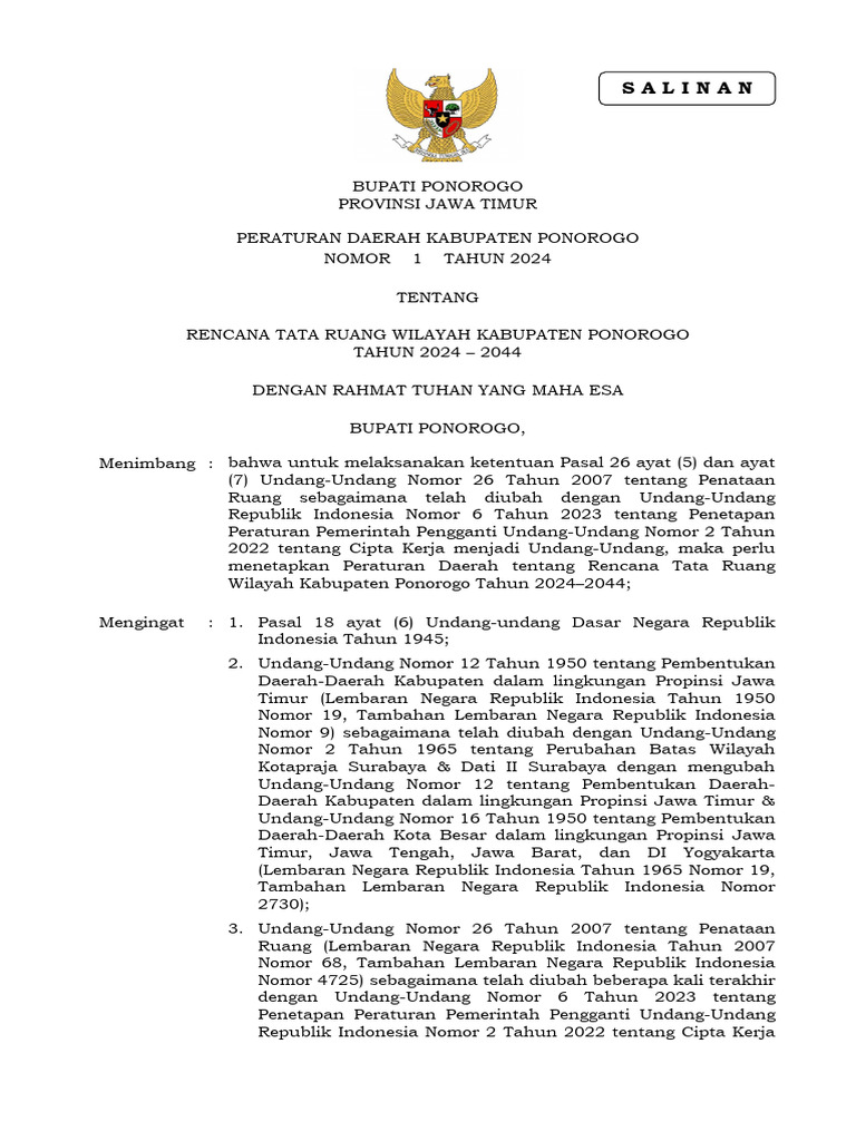 Perda RTRW Ponorogo 2024 | PDF