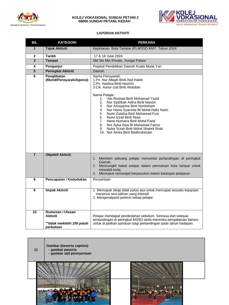 LAPORAN MSSD BOLA TAMPAR P 2024 (2) | PDF
