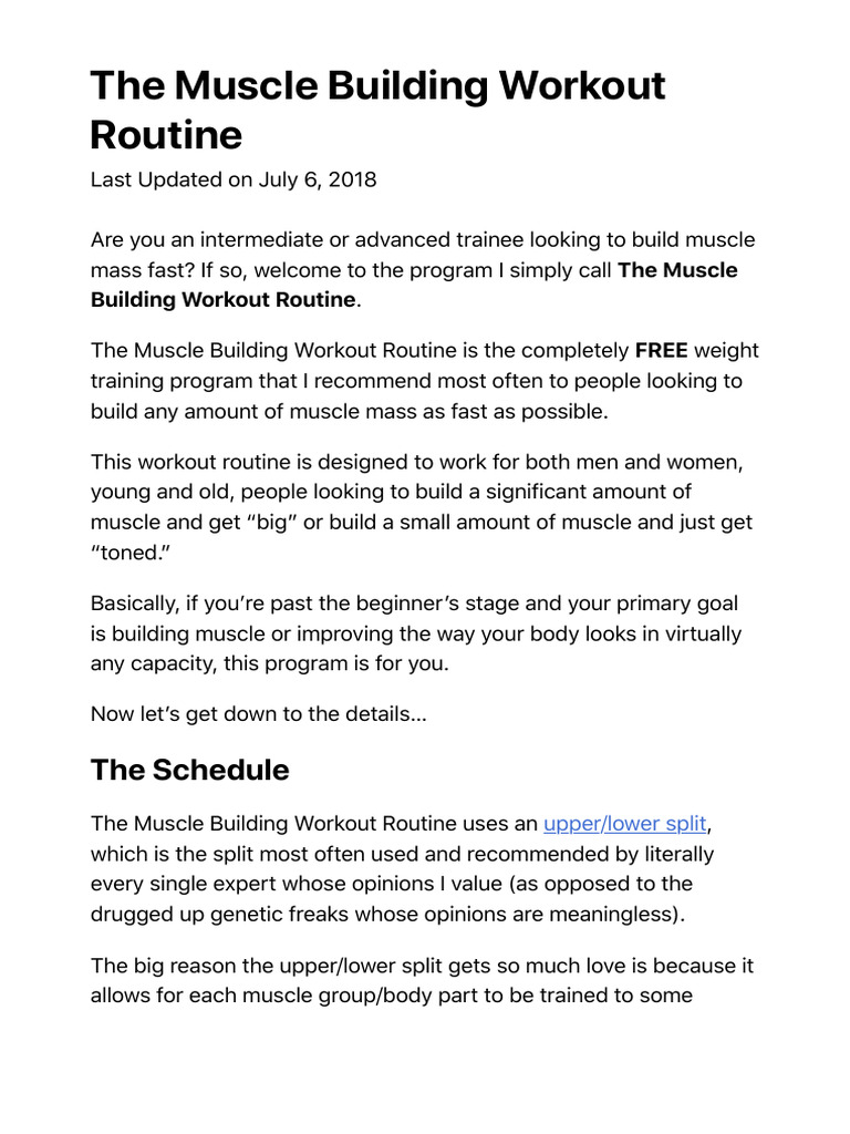 The Muscle Building Workout Routine - Build Muscle Mass Fast | PDF ...