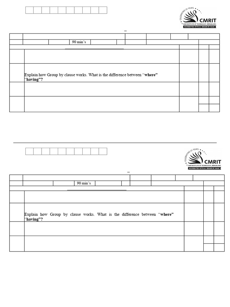 IAT-II Question Paper of 17CS53 Database Management Systems Oct-2019-Manjima R L and Anjali ...