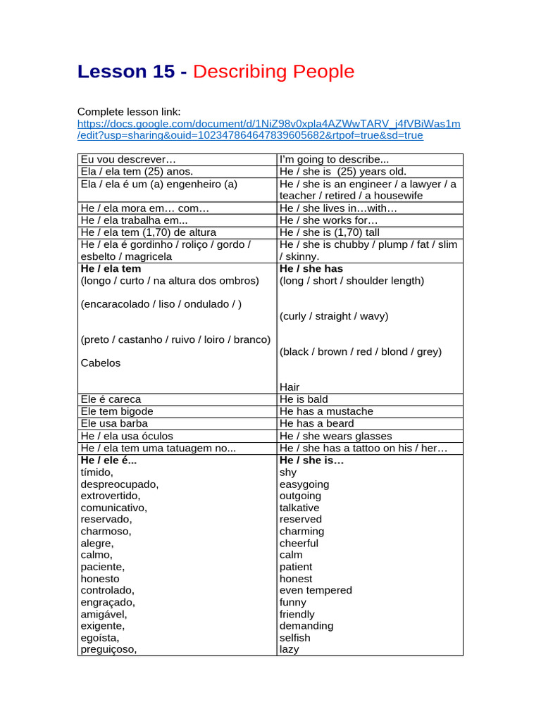 Lesson 15 - Describing People | PDF