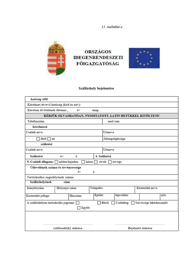 Szálláshely Bejelentése - HU | PDF