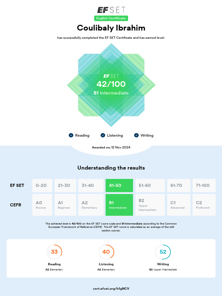 EF SET Certificate | PDF