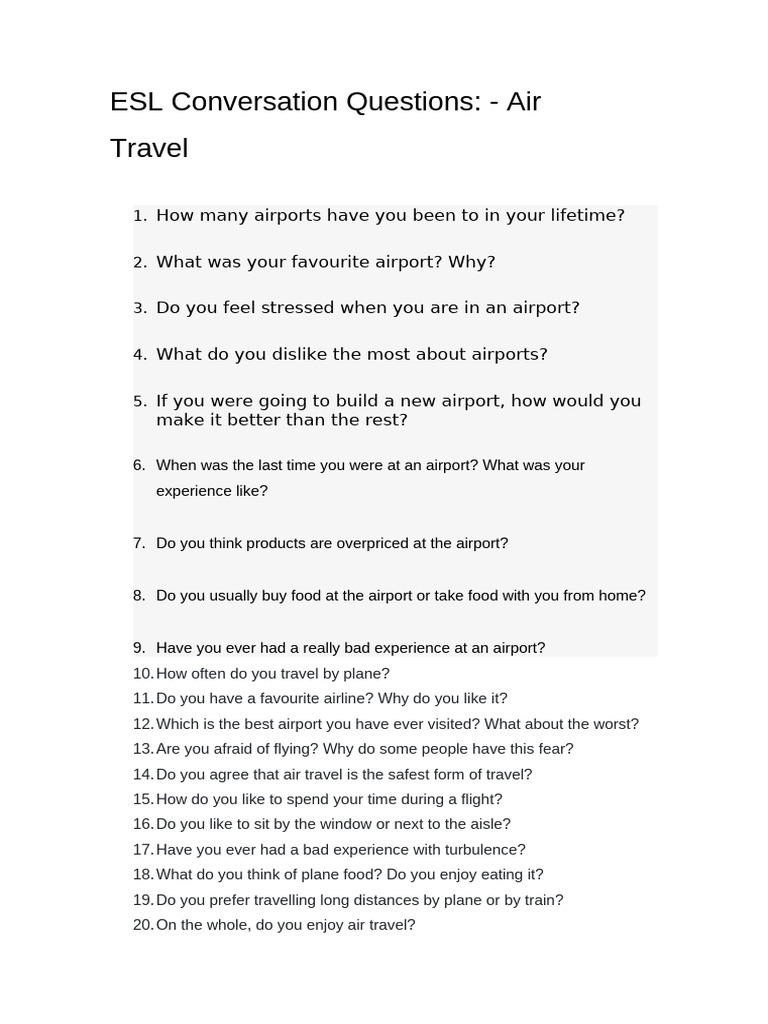 Conversation Questions - Air Travel | PDF | Airport | Airplane