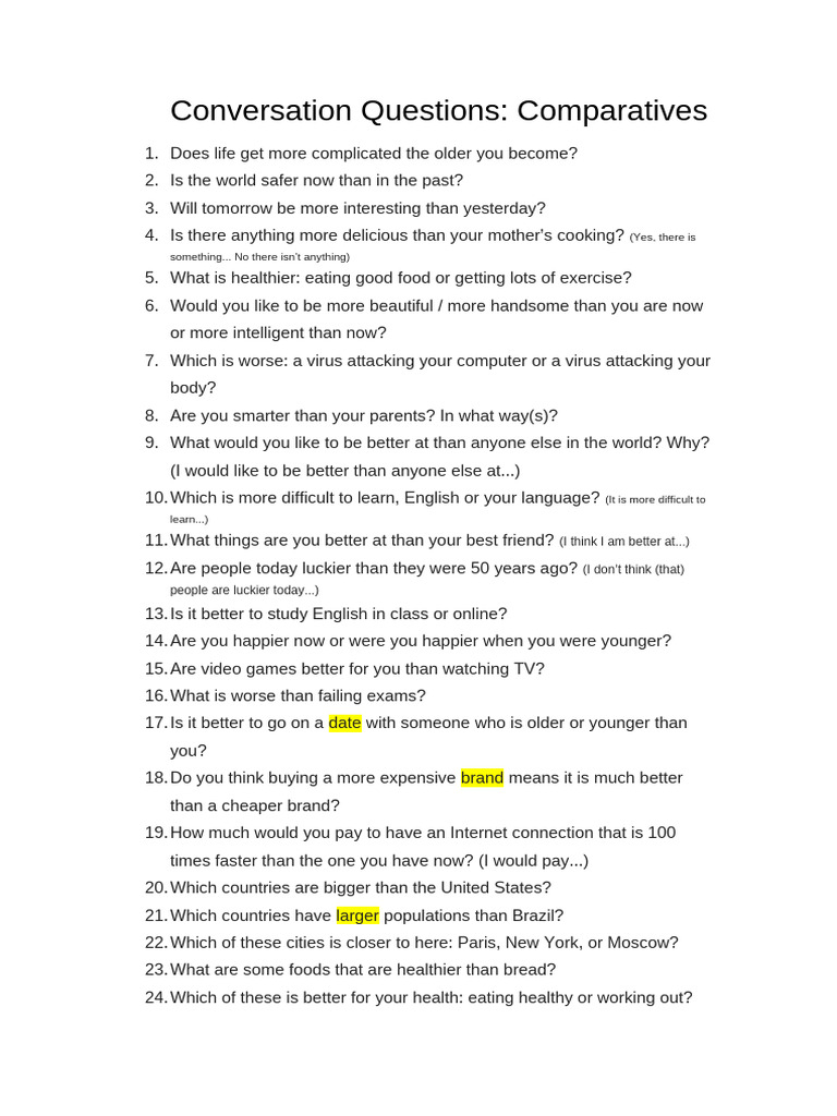 Comparative Conversation Questions | PDF