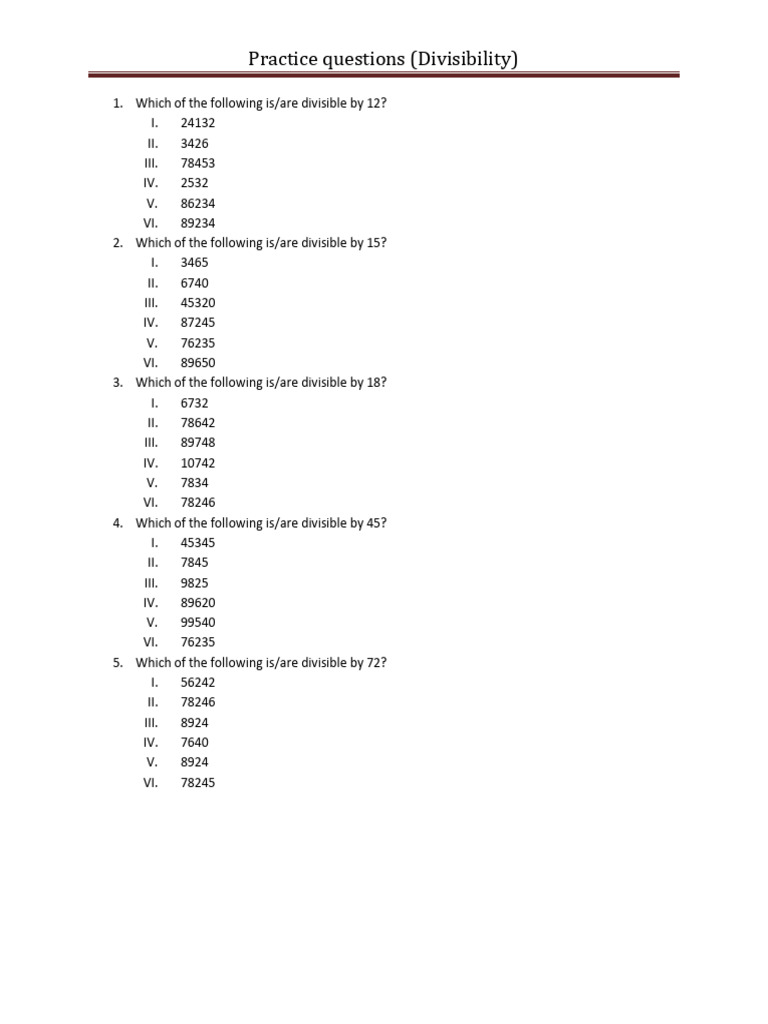 Practice Question Divisibility | PDF