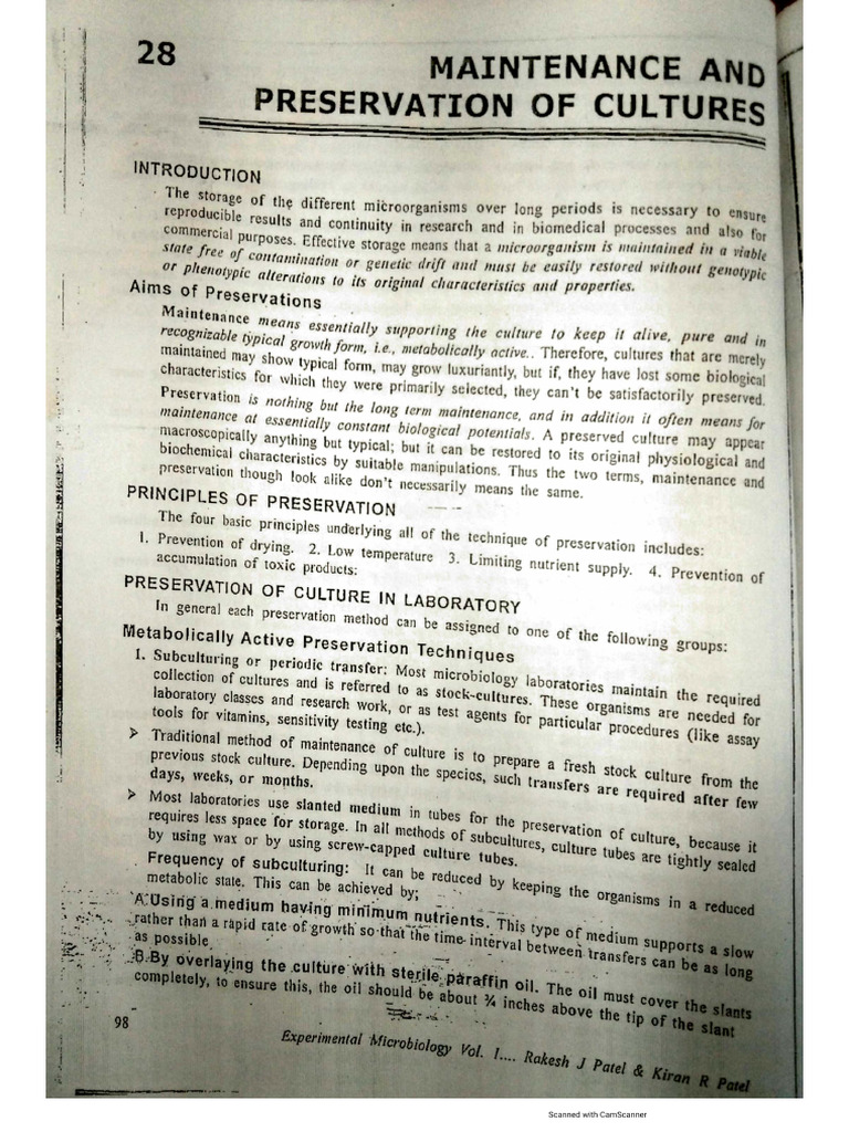 Presentation and Maintenance of Cultures | PDF