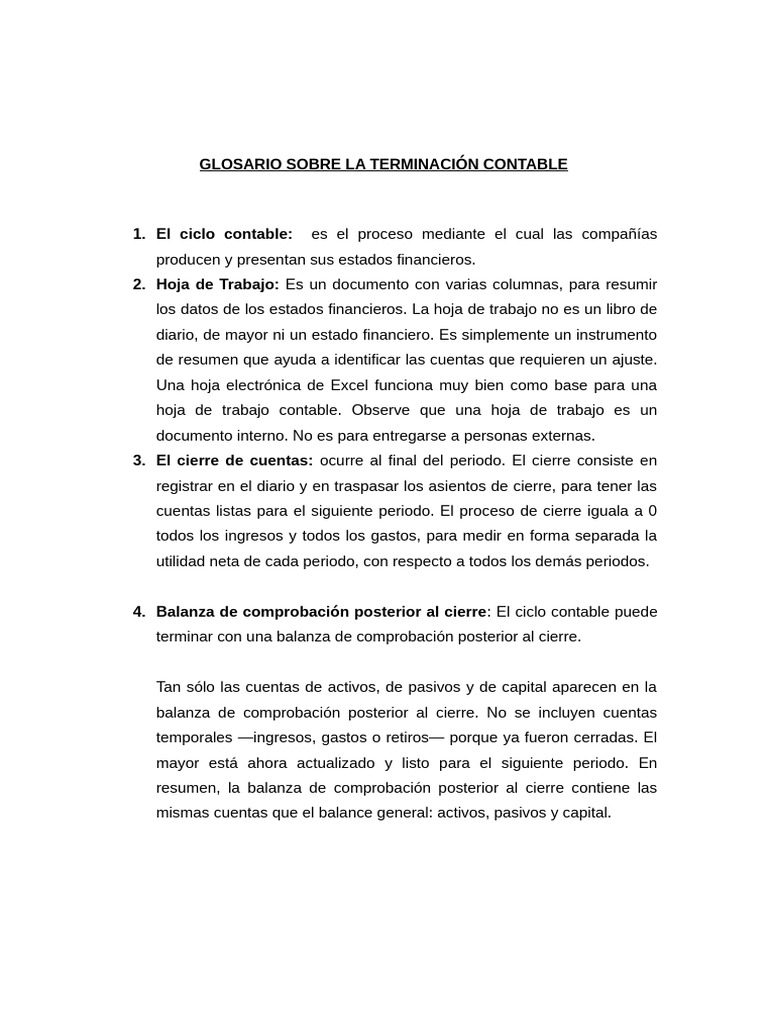 Glosario Sobre La Terminación Contable | PDF | Contabilidad | Estado ...