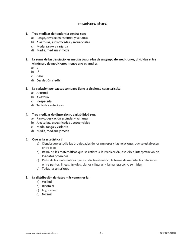 Preguntas Estadistica Basica Teoria | PDF