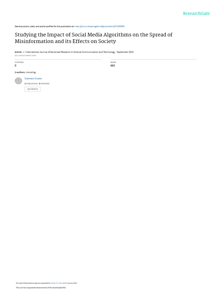 Impact of Social Media Algorithms On The Spread of Misinformation | PDF | Social Media | Popular ...