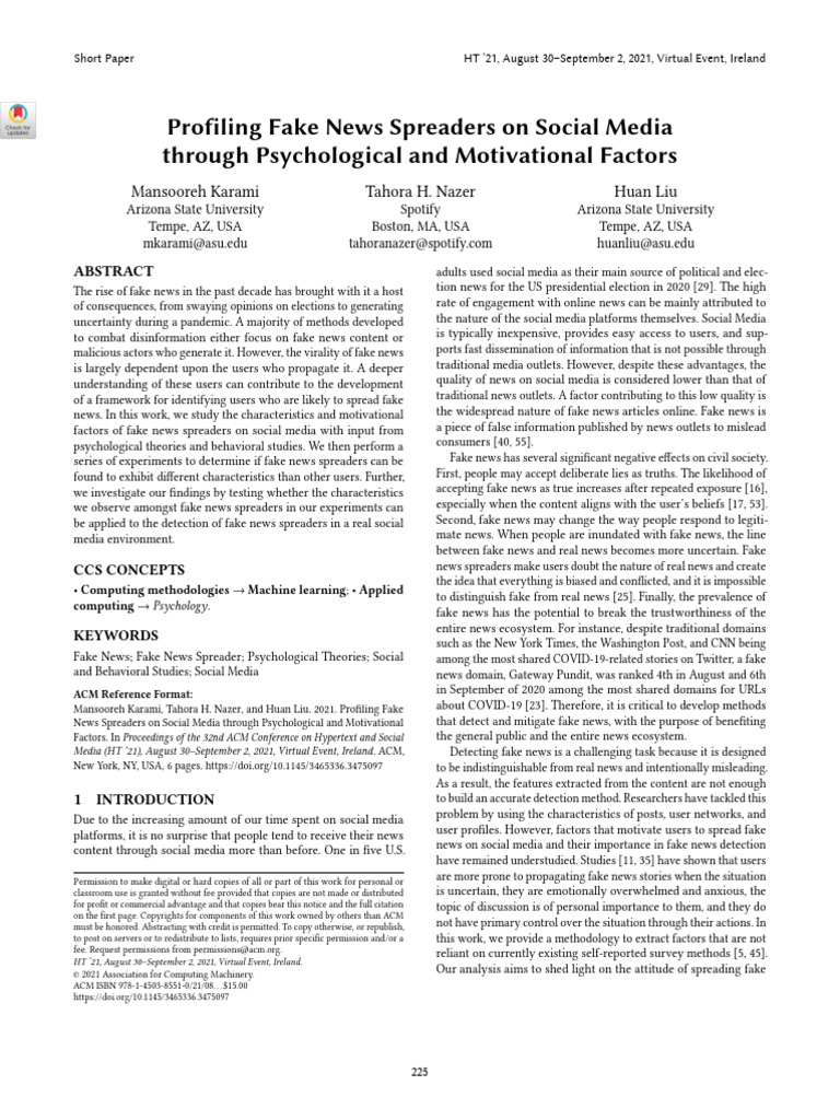 Profiling Social Media Fake News Spreaders | PDF | News | Anxiety