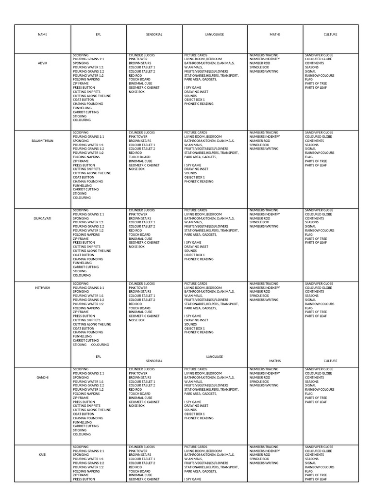 MONTESSORI TERM PLAN | PDF