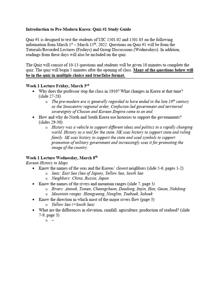 UIC1501 - Quiz01 - Study Guide | PDF | Korea | Human