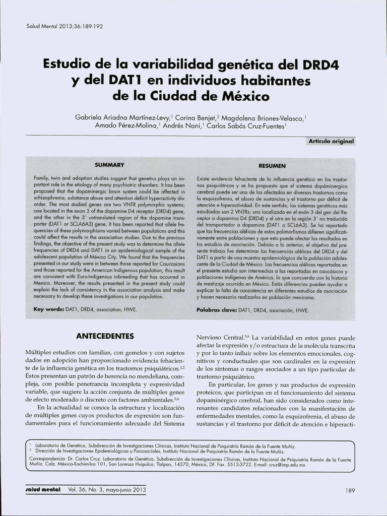 Variabilidad Genética DRD4/DAT1 en CDMX | PDF | Gene | Alelo