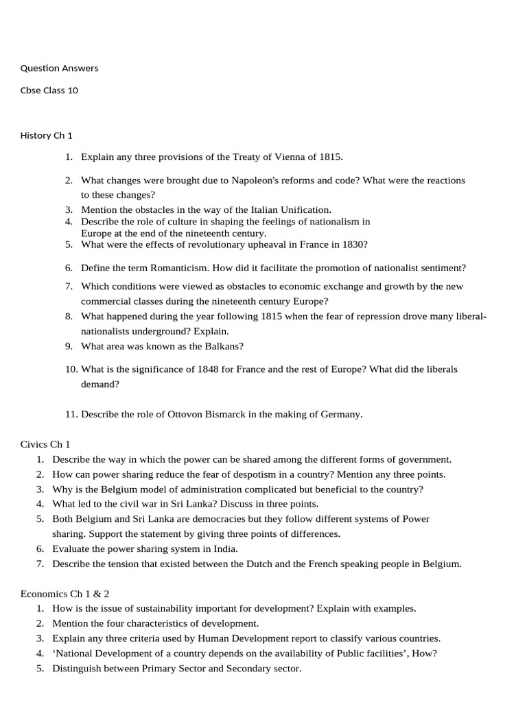 Cbse Class 10 Question & Answers ( revision)-1 | PDF