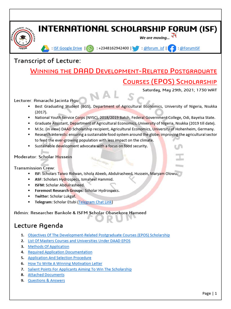 Development-Related Postgraduate Courses (EPOS) Scholarship | PDF | Postgraduate Education ...
