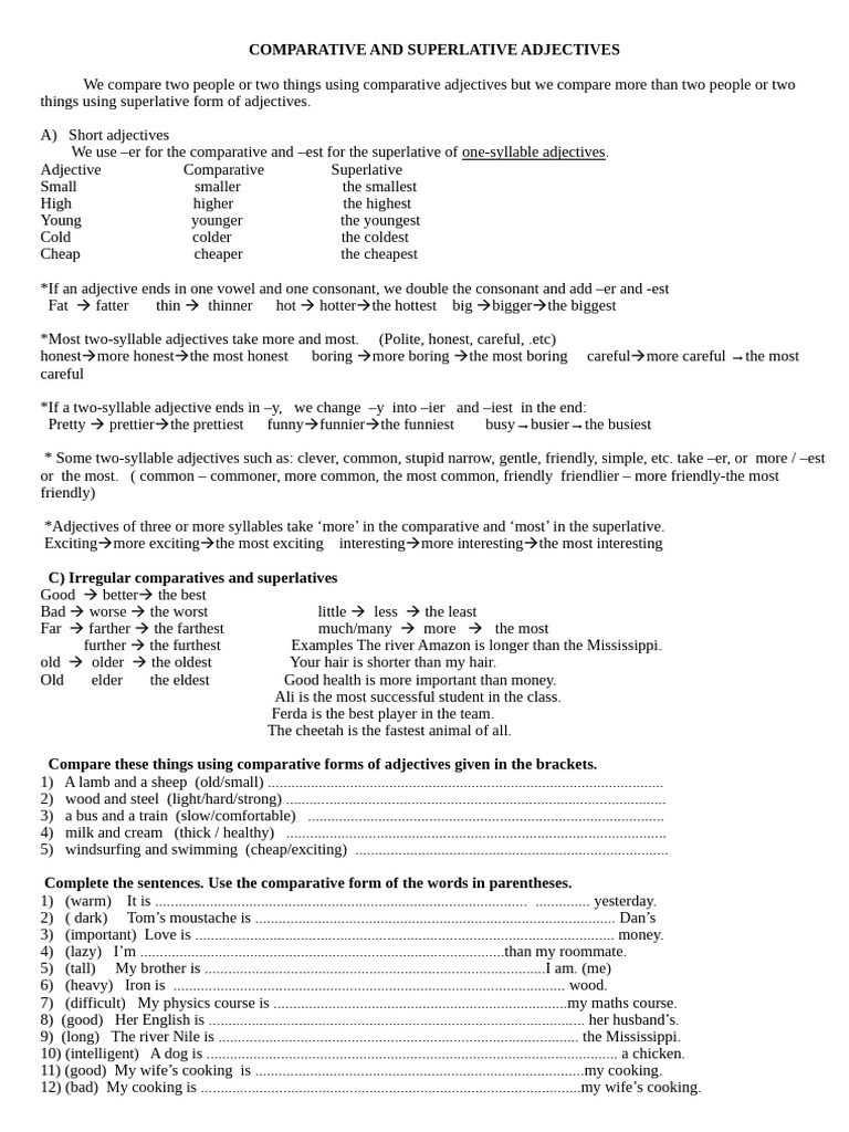 Comparative and Superlative Adjectives | PDF | Adverb | Linguistics